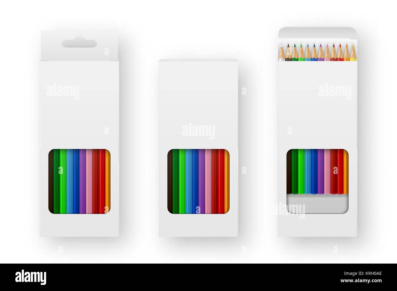 Vector realistic box of colored pencils icon set closeup isolated on ...