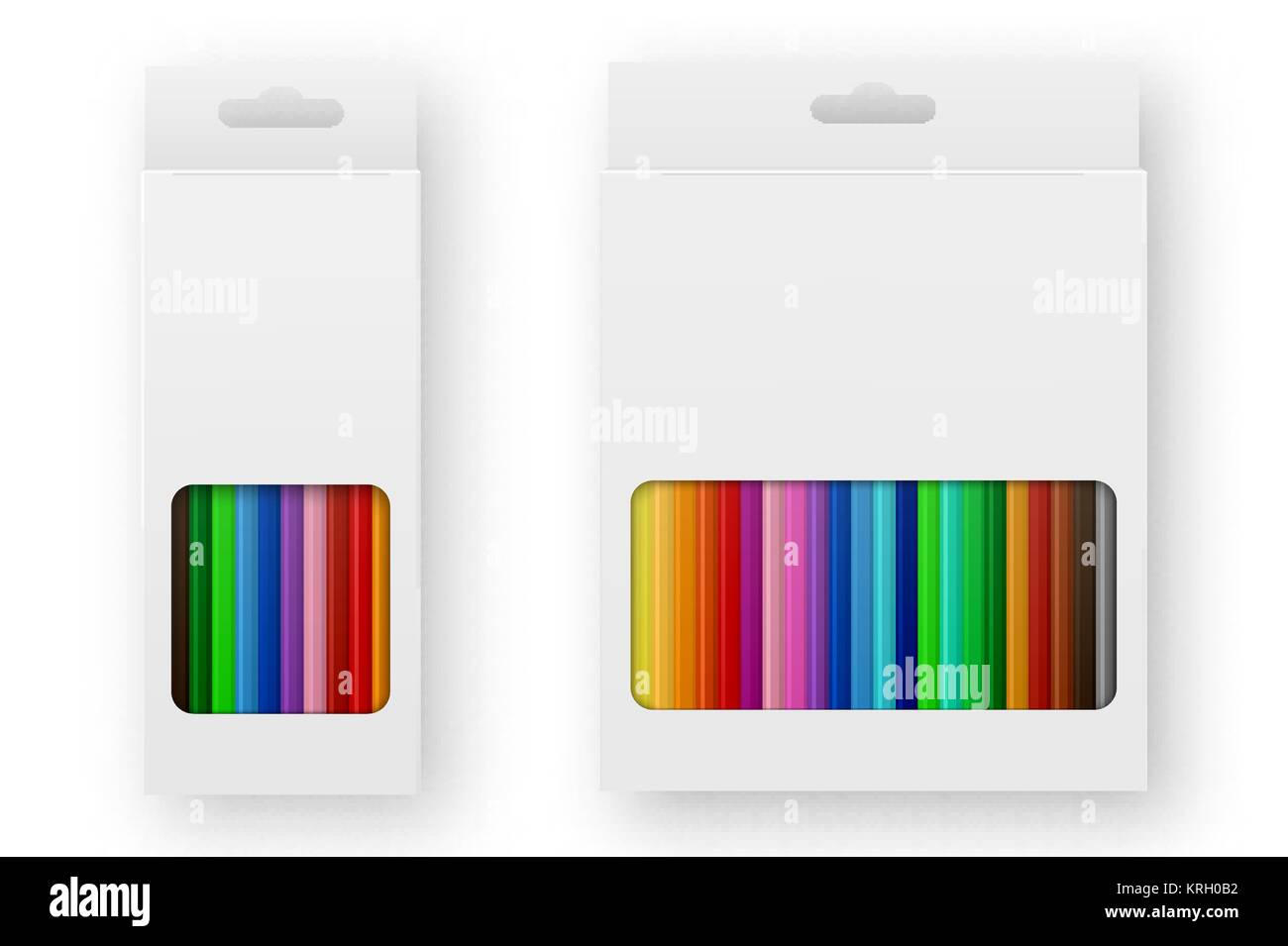 Vector realistic box of colored pencils icon set closeup isolated on ...