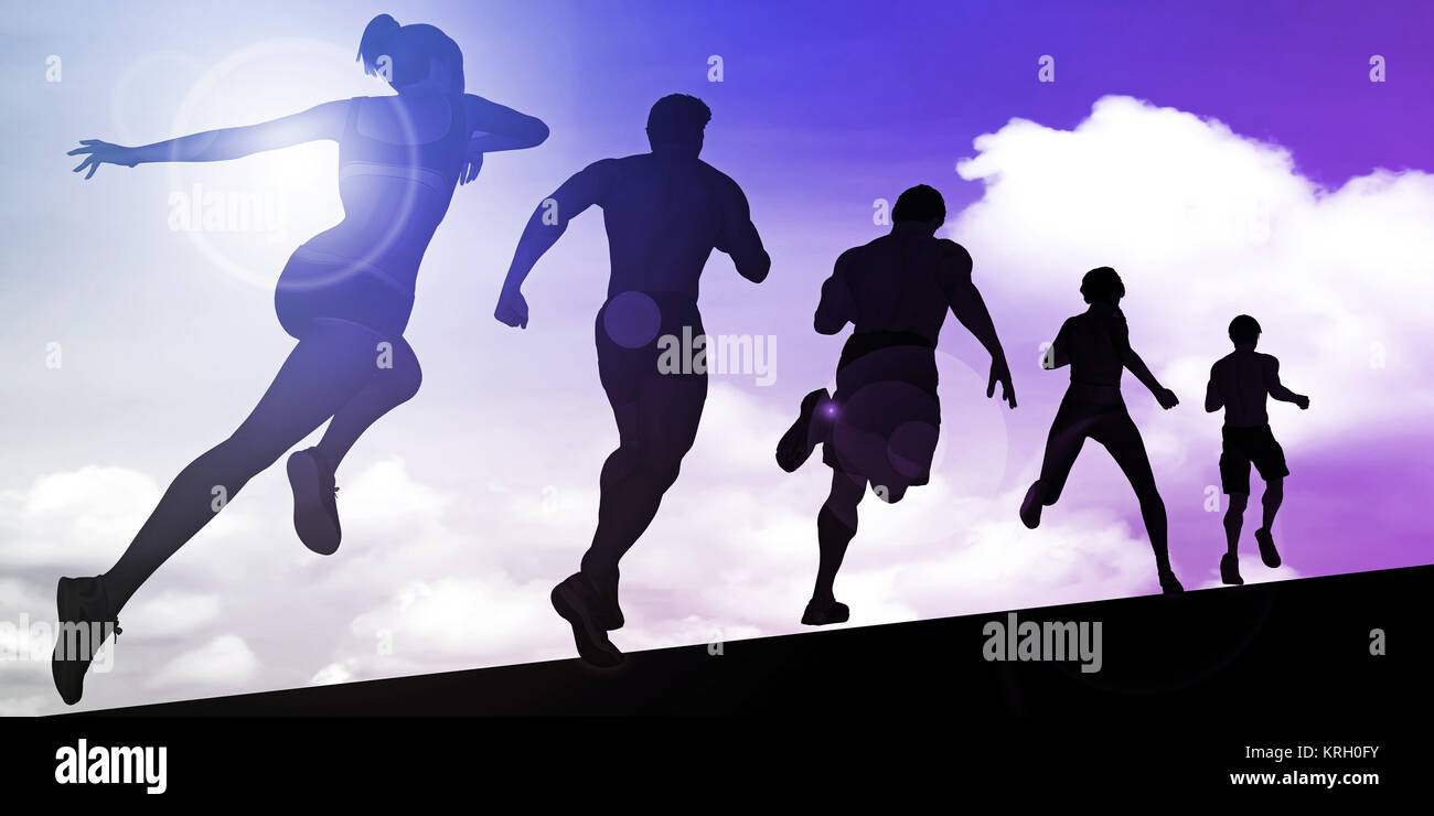 Running Women and Men Stock Photo - Alamy
