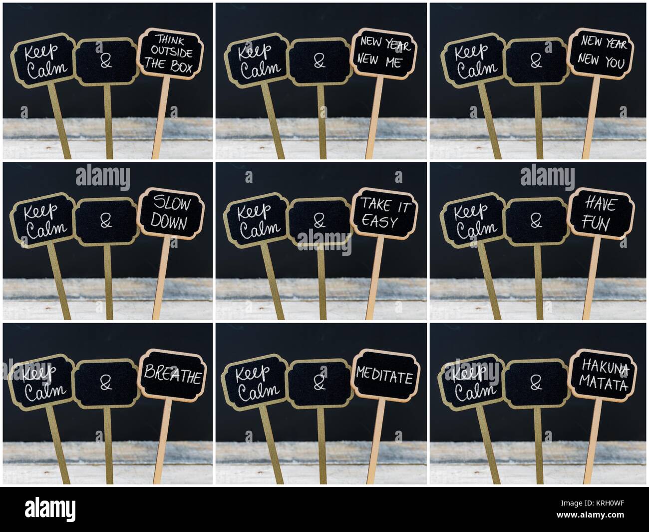 Photo collage of Keep Calm messages written with chalk on mini ...