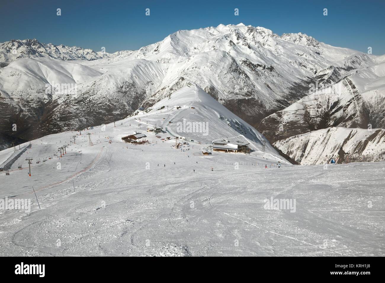 Skiing slopes, majestic Alpine landscape Stock Photo - Alamy