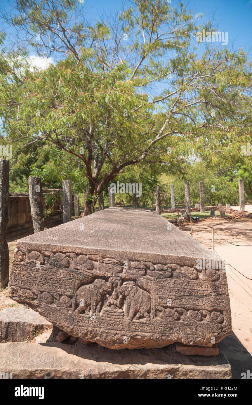 Gal Potha or stone book inscription in ancient city of Polonnaruwa, Sri ...