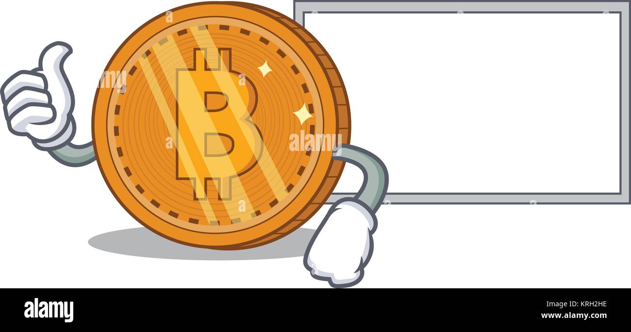 Thumbs up with board bitcoin coin character cartoon Stock Vector Image ...