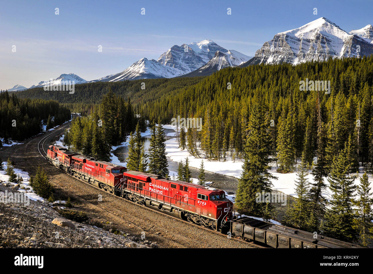 CP Rail manifest train eastbound nears Lake Louise on south track ...