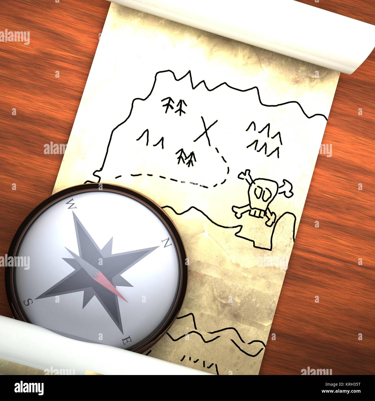 Treasure map with compass Stock Photo - Alamy