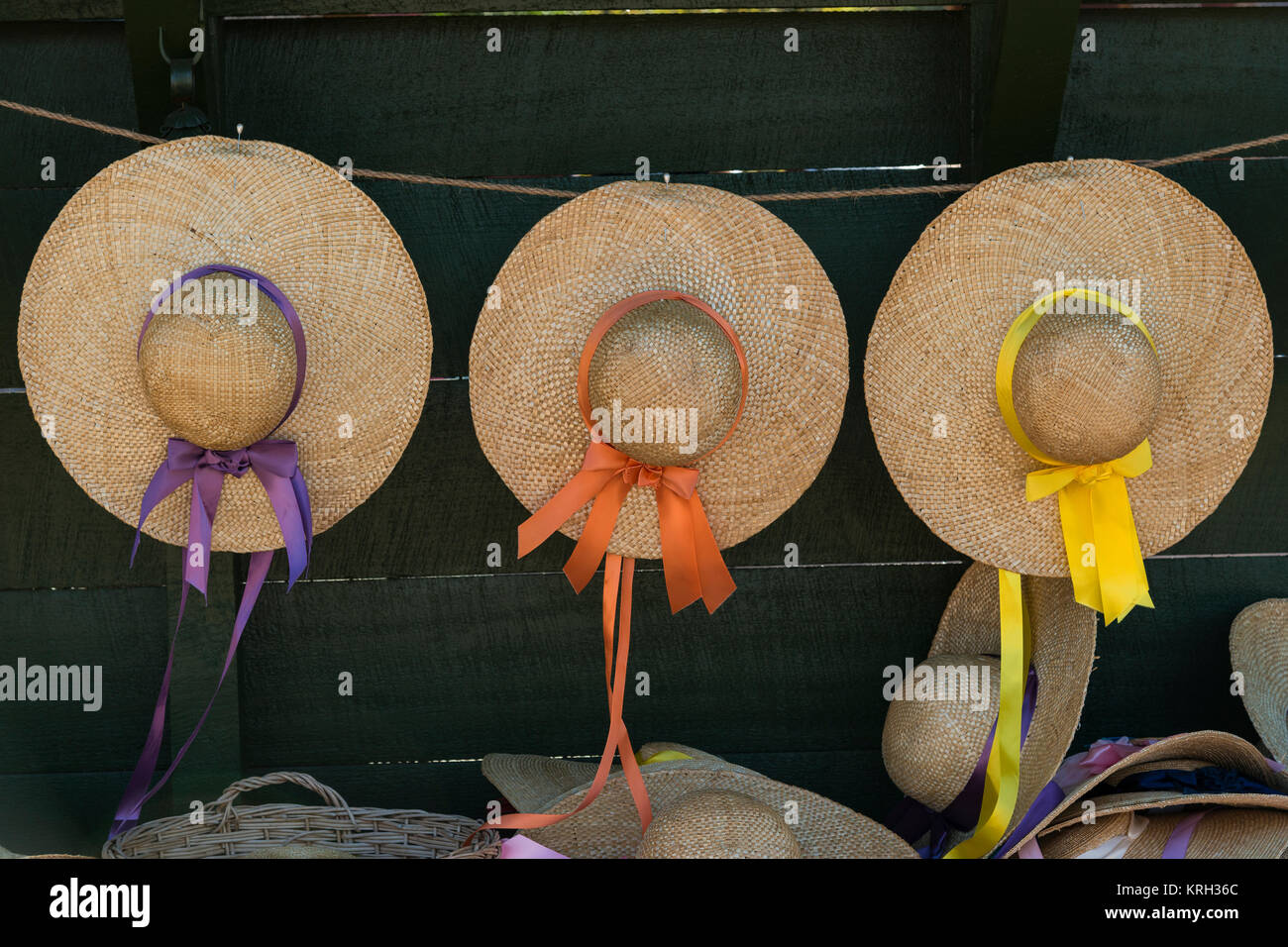 Colonial Williamsburg marketplace display of hats Stock Photo - Alamy