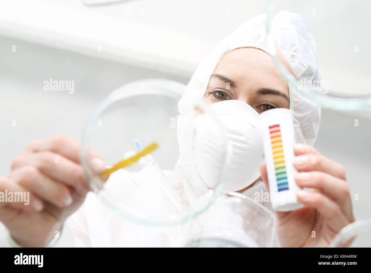 chemist tested in the laboratory,the sample of contaminated water Stock ...