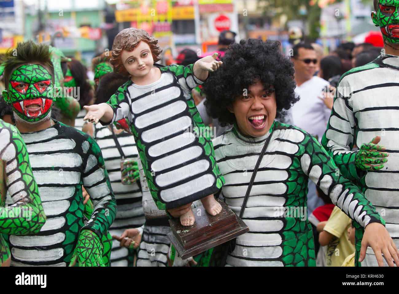 Participants and revellers in the annual Ati-Atihan festival,Kalibo ...