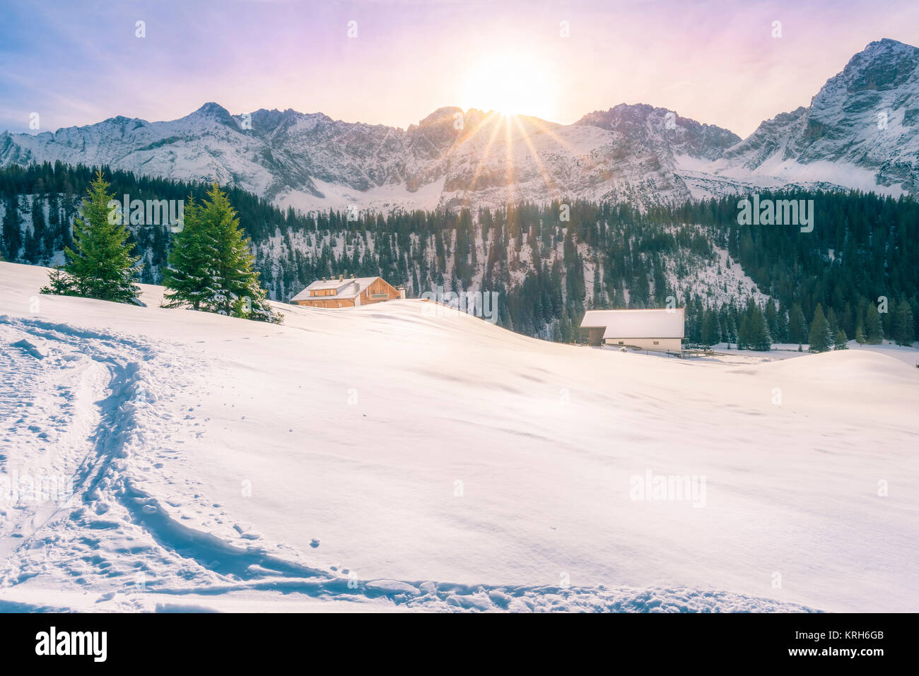 Peaks and scenery in the alps and tree holidays hi-res stock ...