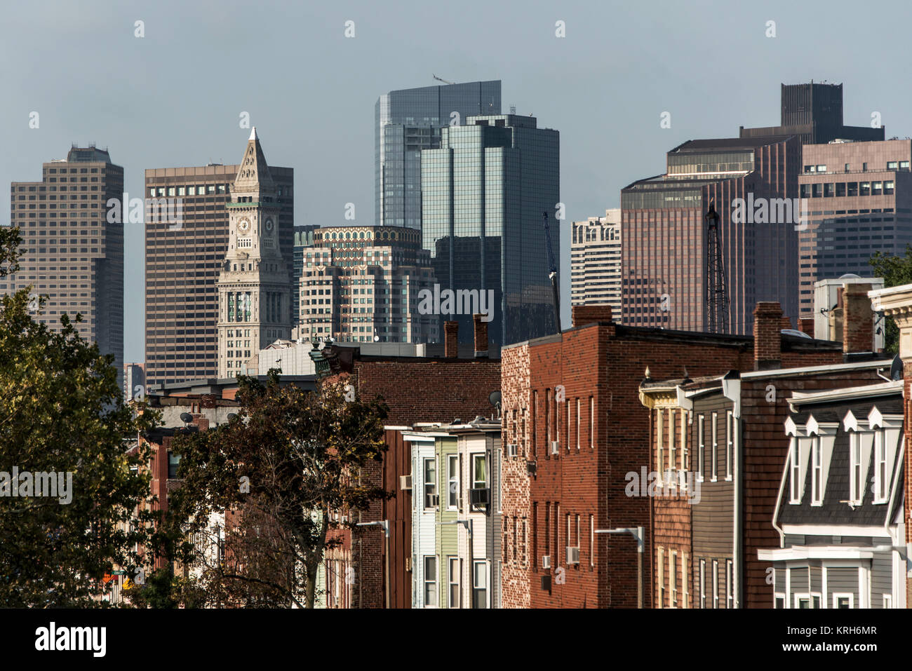 Boston city apartment buildings in front of the skyline in ...