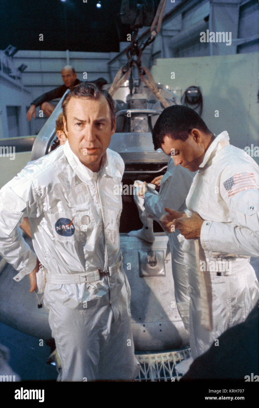 Apollo 13 prime crew before water egress training, January 1970 Stock ...