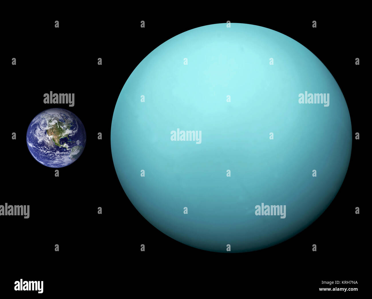 Uranus, Earth size comparison Stock Photo - Alamy