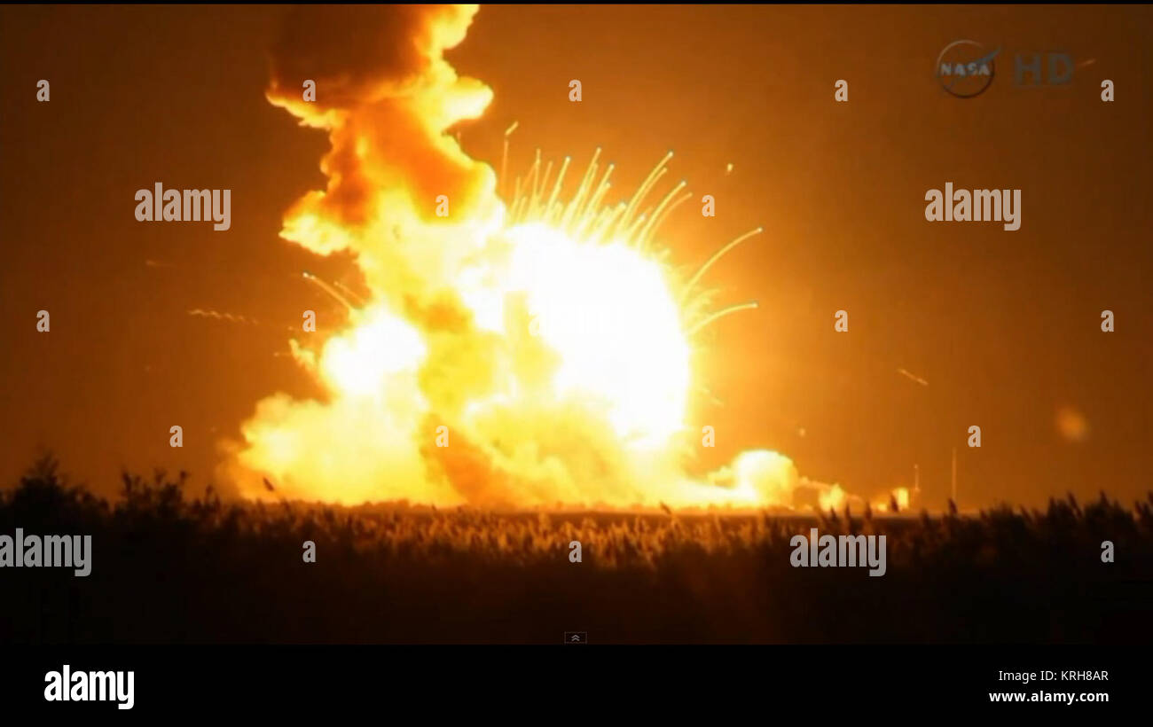 Antares Orb-3 explosion upon impact after failure Stock Photo - Alamy