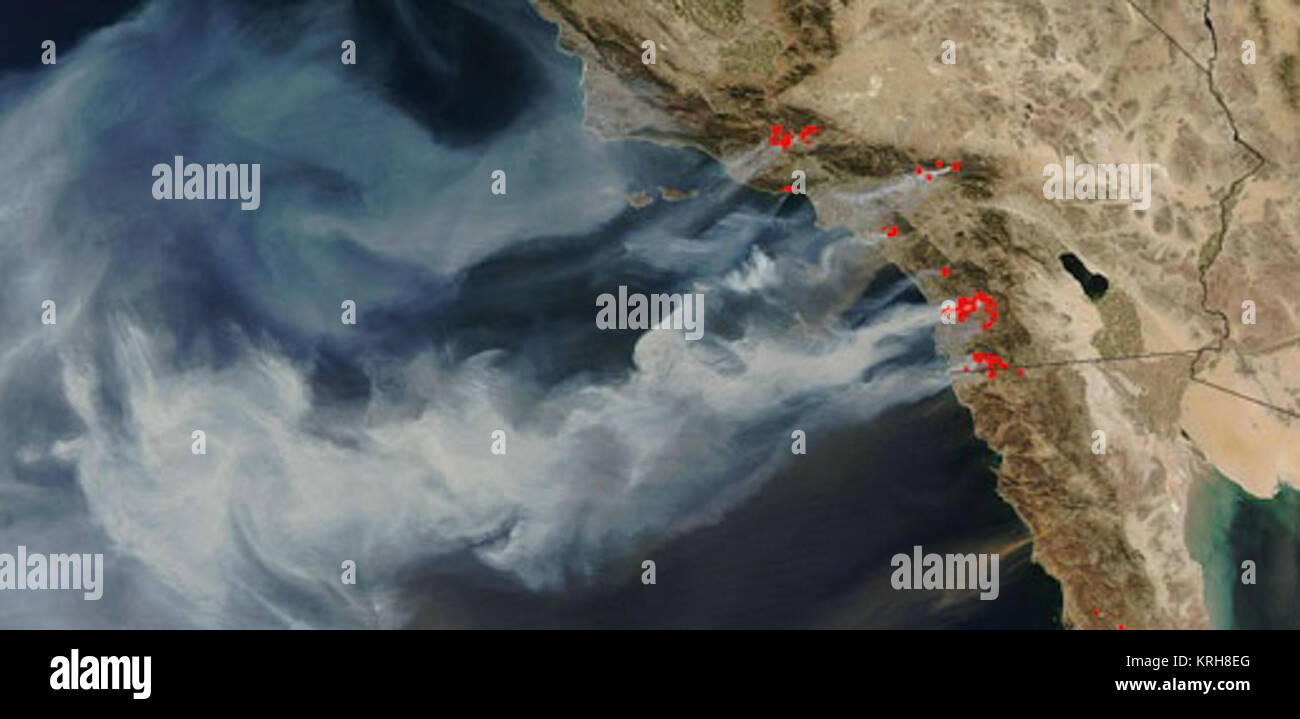Modis Image of California Wildfires taken on October 22 2007 Stock ...