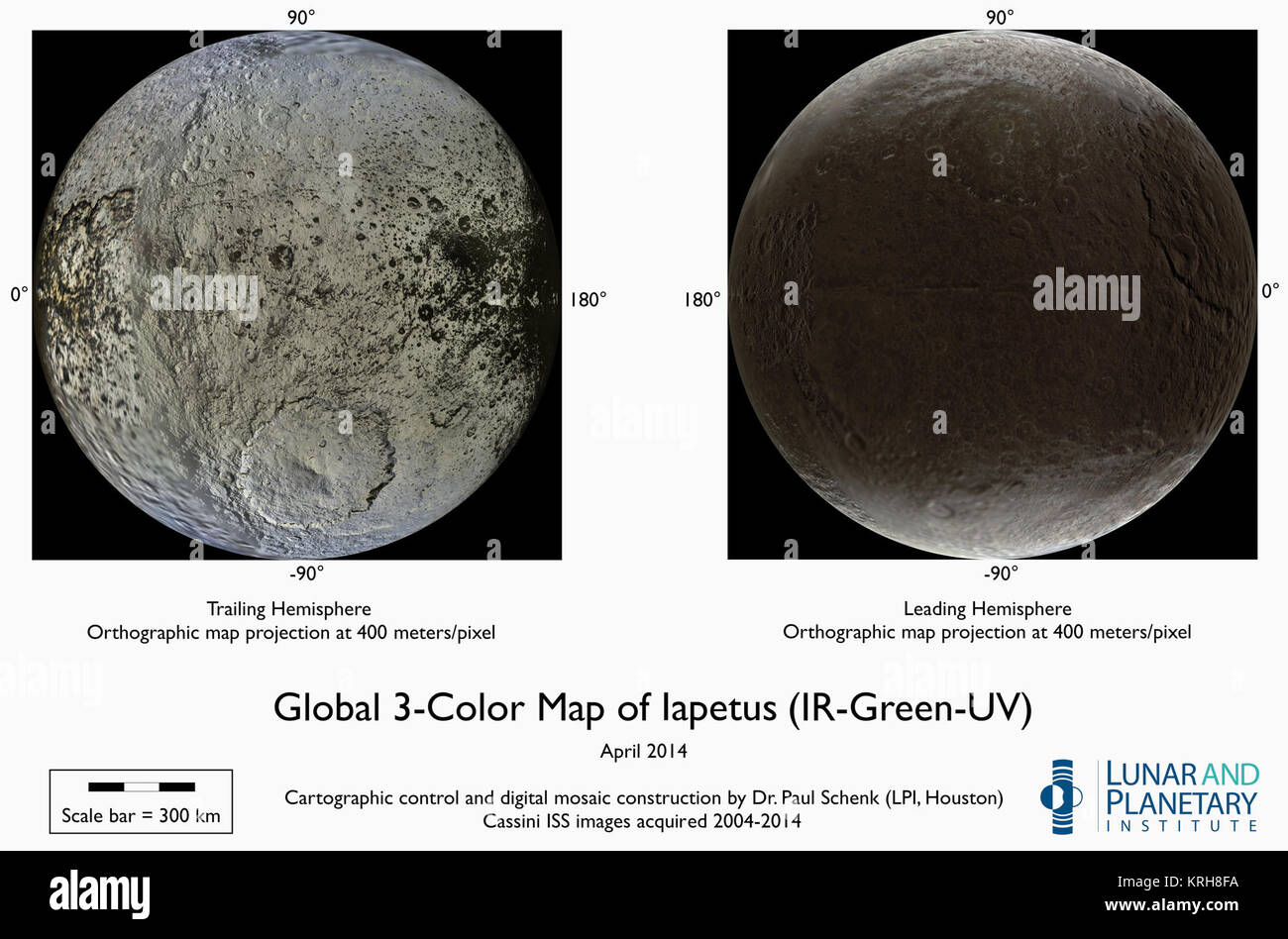 Color hemispheres map of Iapetus PIA18436 Nov. 2014 Stock Photo - Alamy