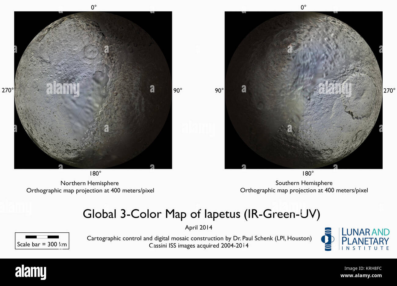 Color polar maps of Iapetus PIA18436 Nov. 2014 Stock Photo - Alamy