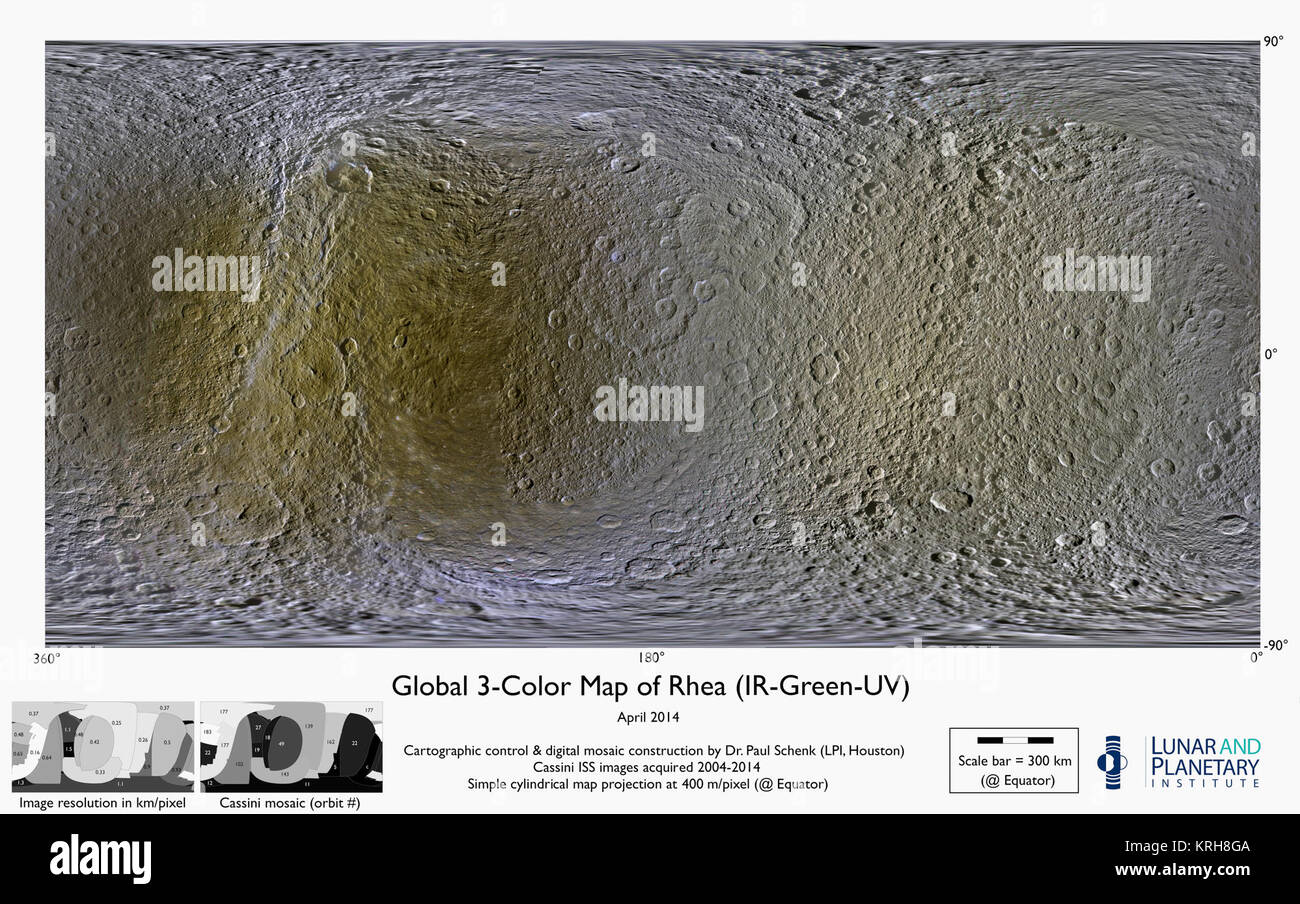 Color map of Rhea PIA18438 Nov. 2014 Stock Photo - Alamy