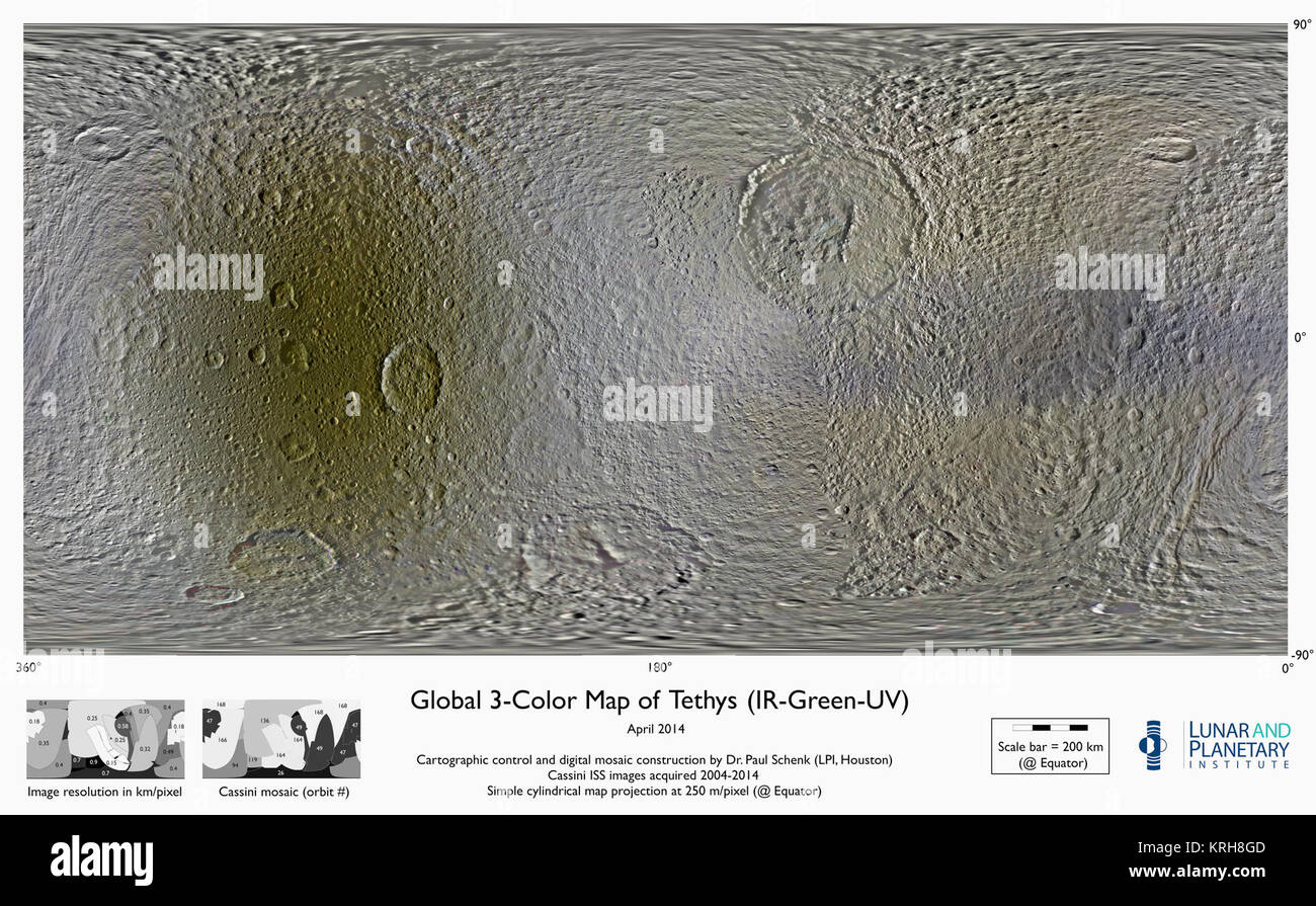 Color map of Tethys PIA18439 Nov. 2014 Stock Photo - Alamy