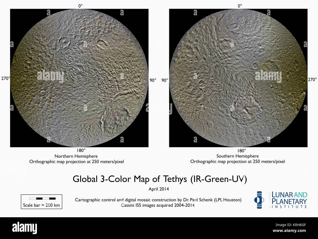 Color Tethys polar maps PIA18439 Nov. 2014 Stock Photo - Alamy