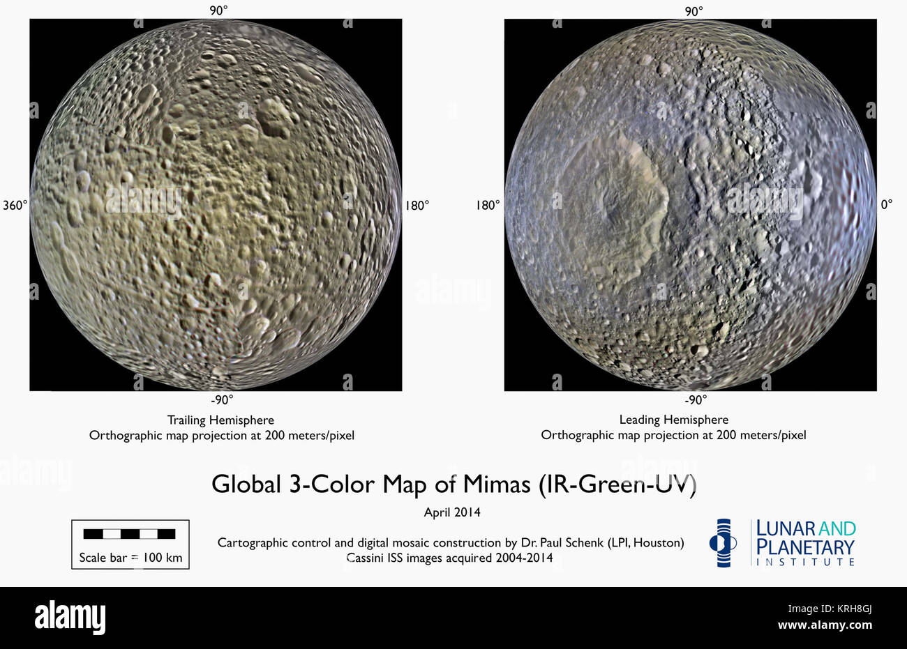 Color Mimas hemisphere maps PIA18437 Nov. 2014 Stock Photo - Alamy