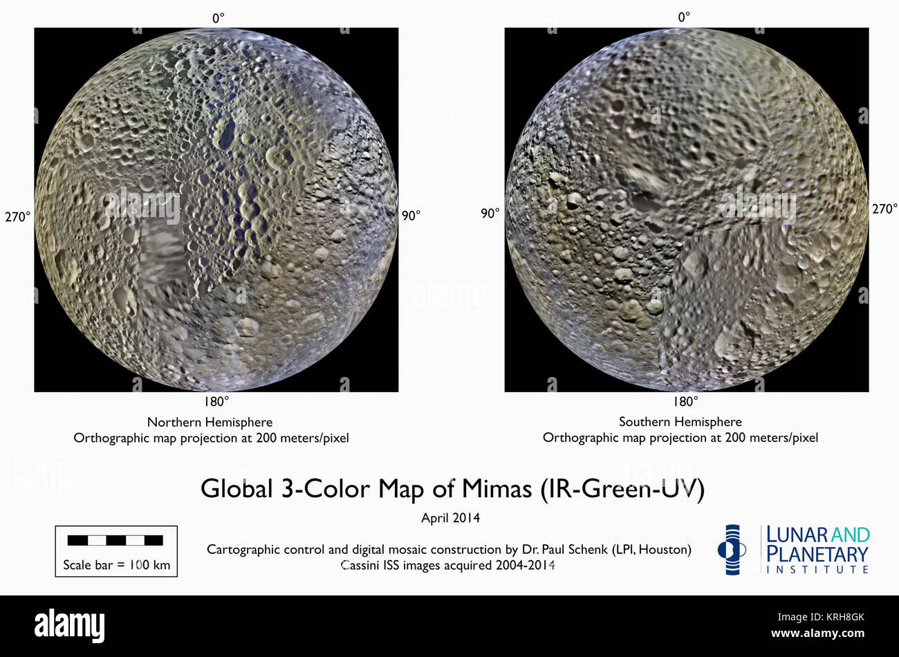Color Mimas polar maps PIA18437 Nov. 2014 Stock Photo - Alamy