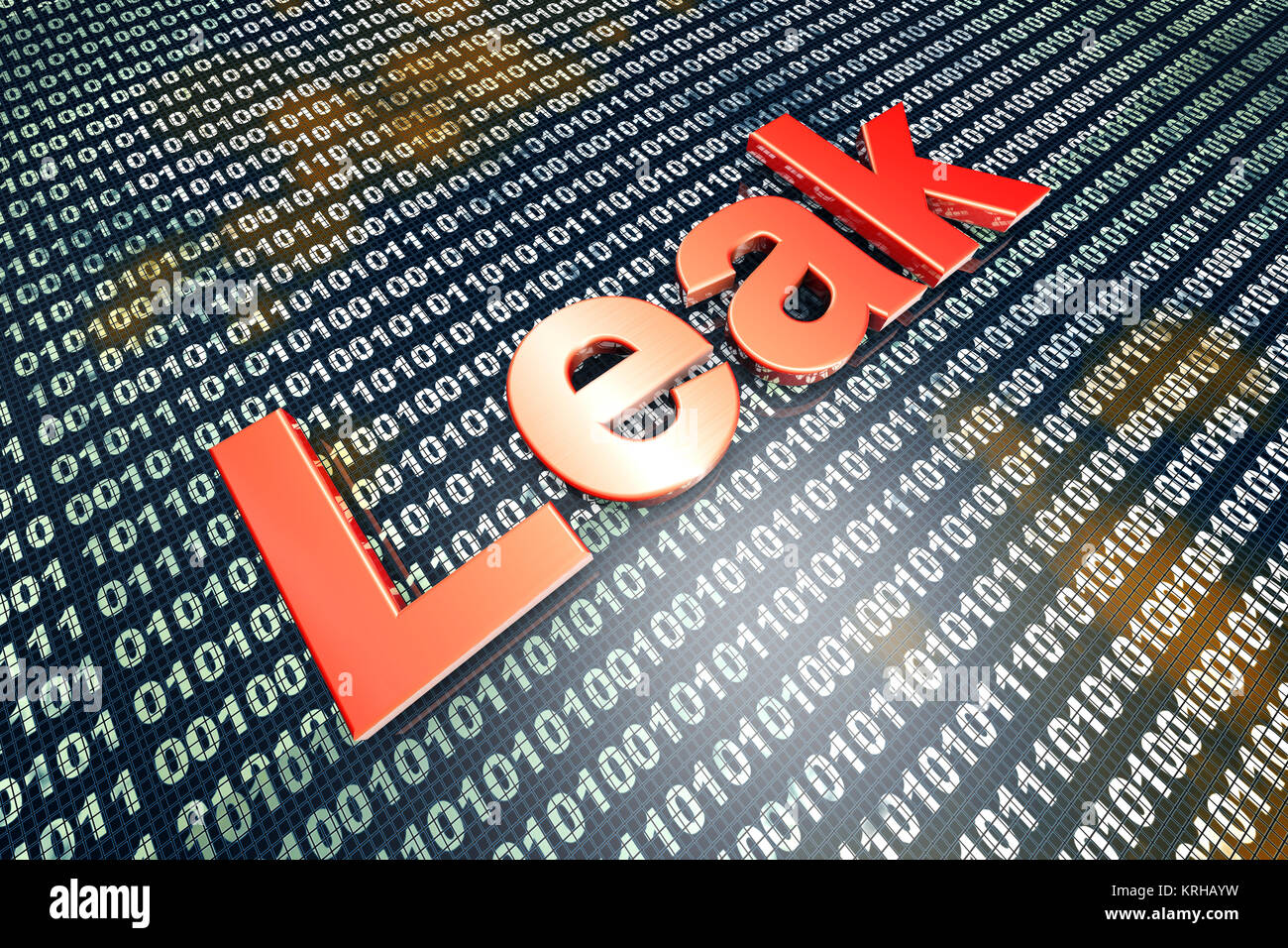 The word leak over a digital, binary background. 3D rendered ...