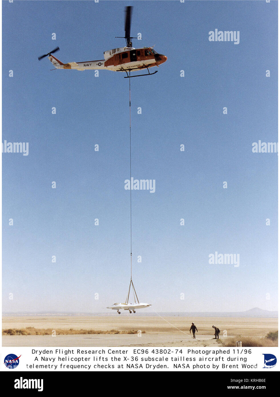 X-36 Carried Aloft by Helicopter during Radio and Telemetry Tests ...