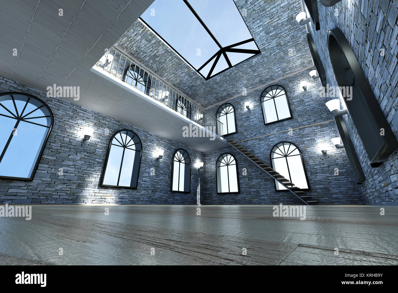 Architecture visualization of a Loft interior. 3D rendered Illustration ...