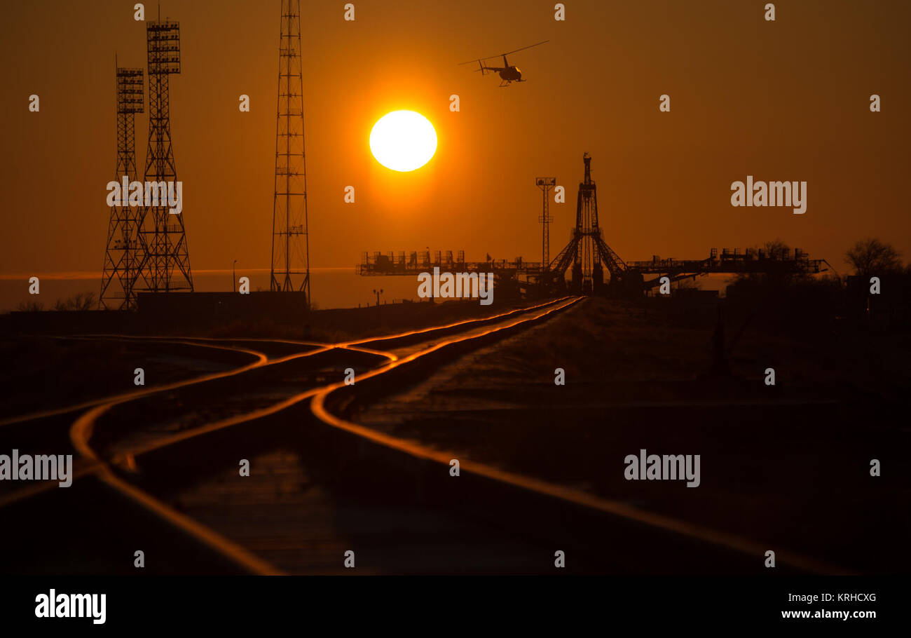 A security helicopter is seen surveying the launch pad area ahead of ...