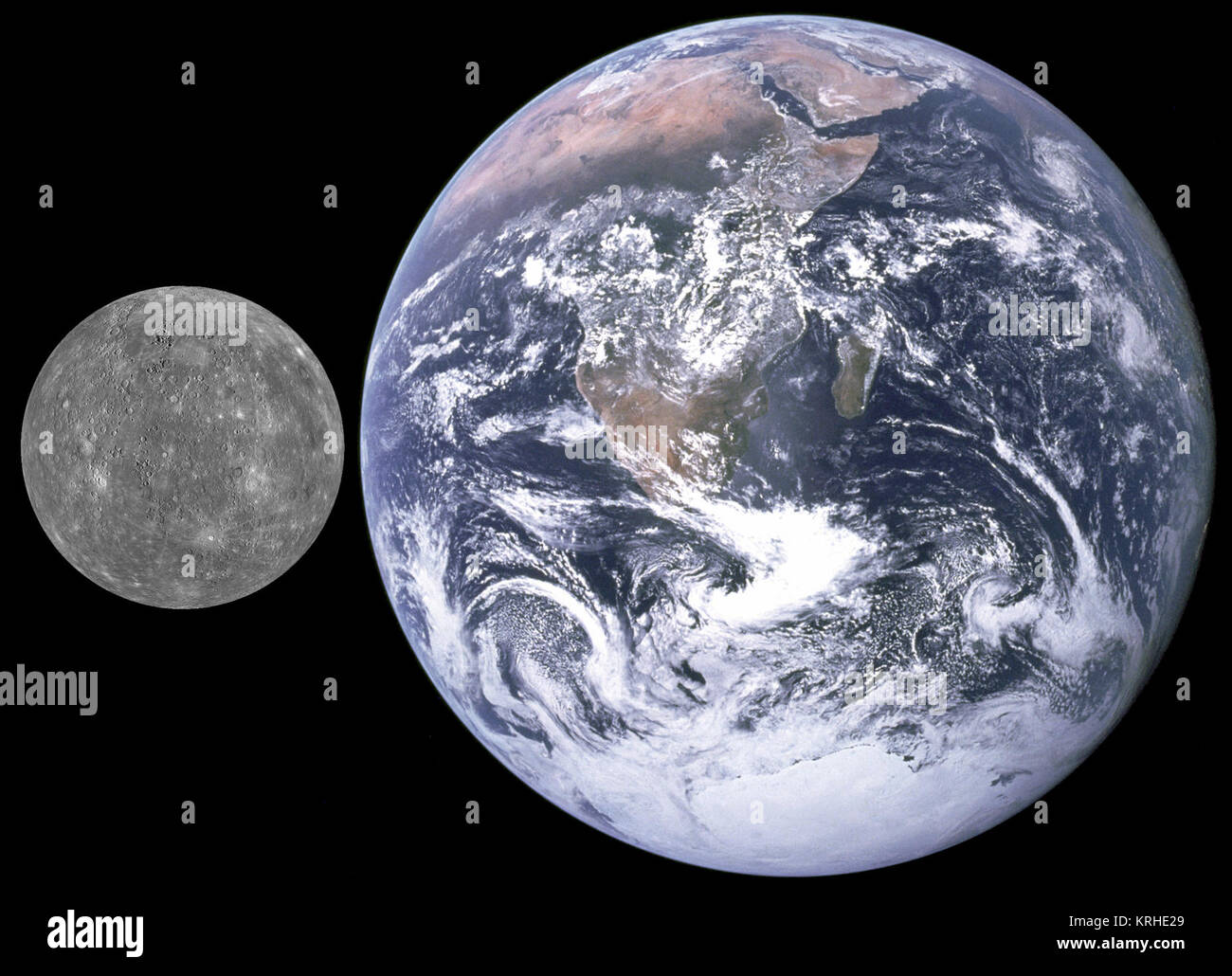 Mercury, Earth size comparison Stock Photo - Alamy