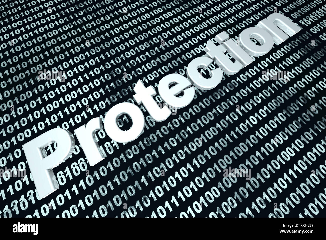 The word protection in front of a binary background symbolizing the ...
