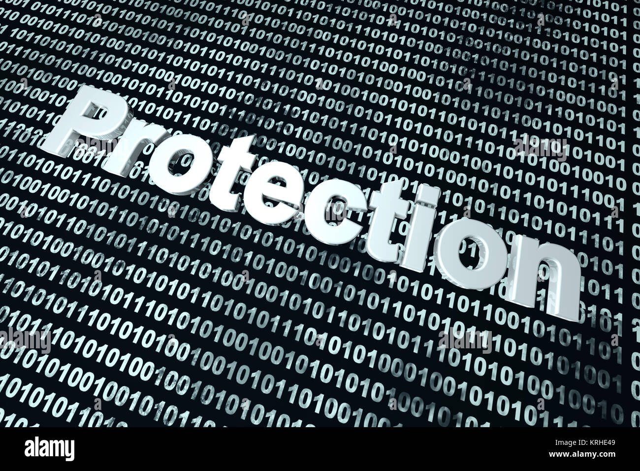 The word protection in front of a binary background symbolizing the ...