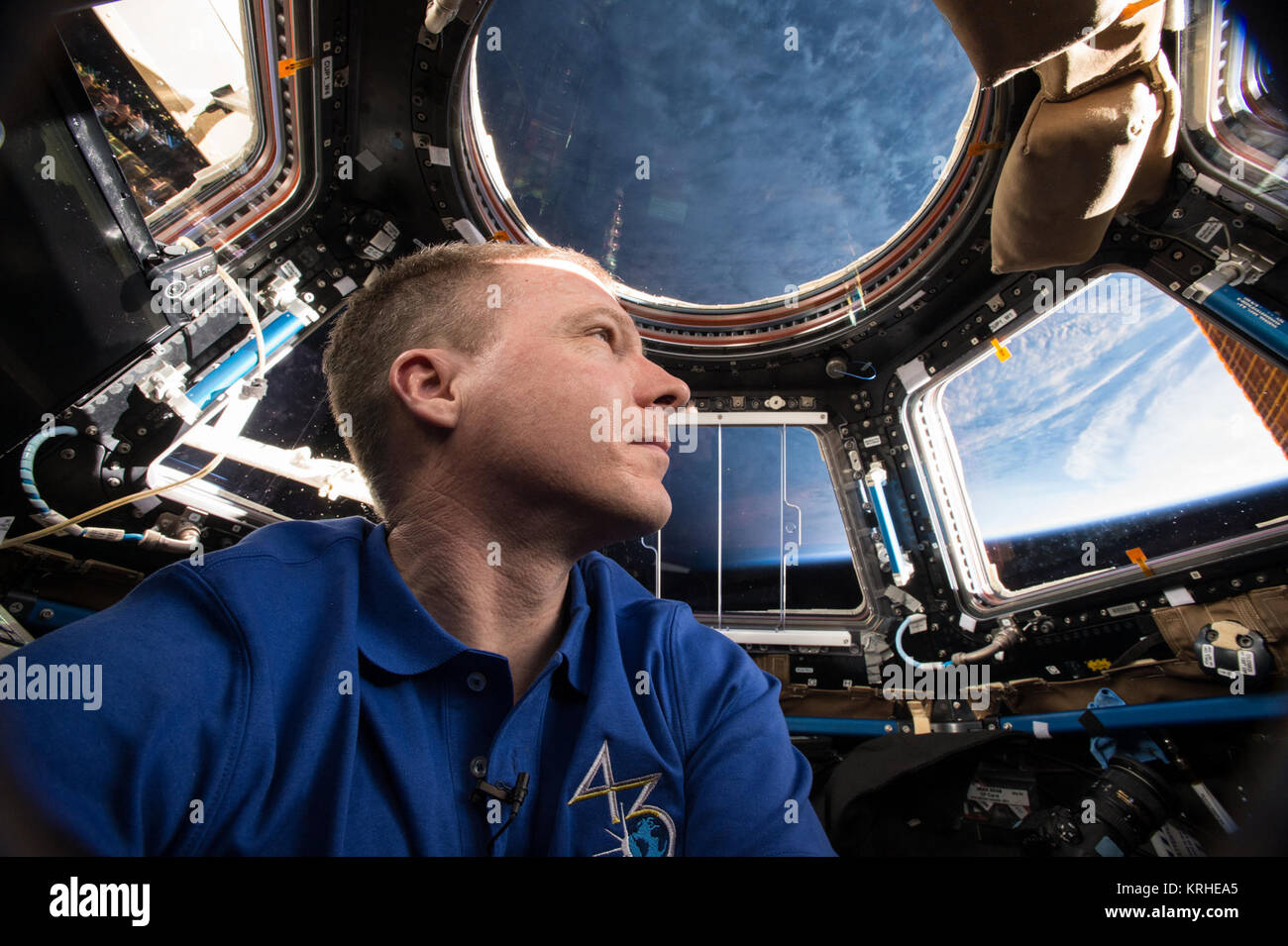 ISS-43 Terry Virts inside the Cupola module Stock Photo - Alamy
