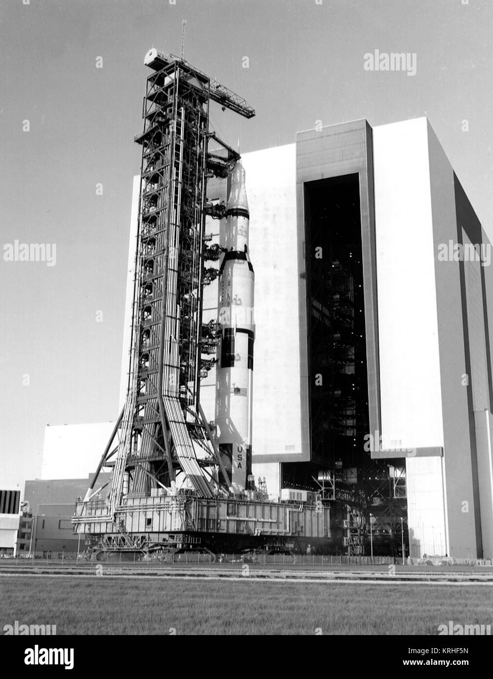 Saturn V rocket carrying Apollo 17 moving to pad 39A (KSC-72PC-0426 ...