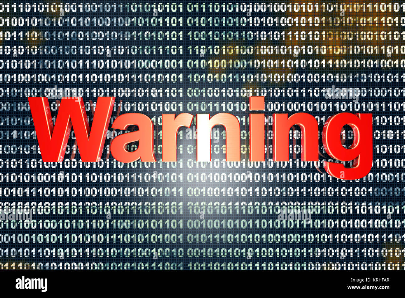 The word warning over a digital, binary background. 3D rendered ...