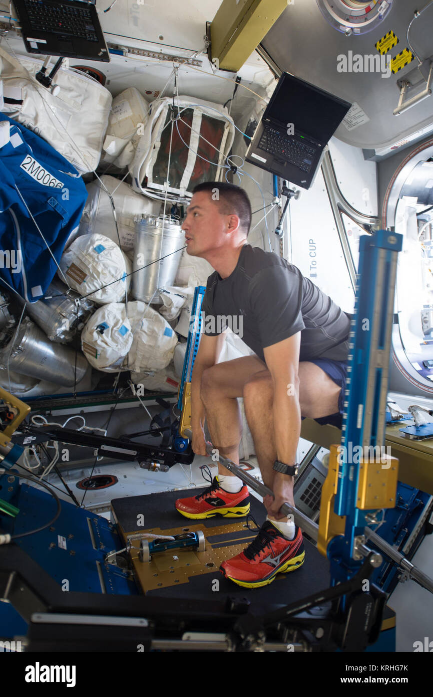 ISS-44 Kjell Lindgren exercises using the Advanced Resistive Exercise ...