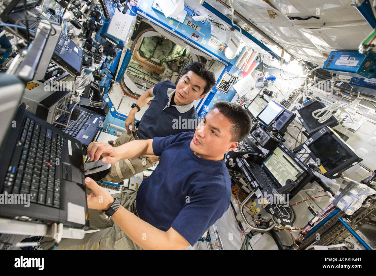 ISS-44 Kjell Lindgren and Kimiya Yui in the Destiny module Stock Photo ...