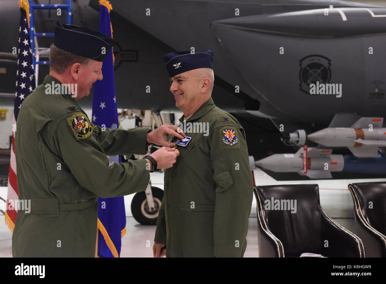 Col. Bryan Cook, 944th Fighter Wing commander, pins a medal on Col ...