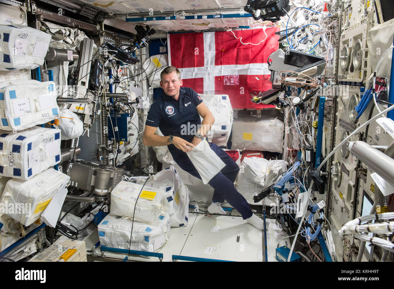 ISS-44 Andreas Mogensen in the Columbus module Stock Photo - Alamy