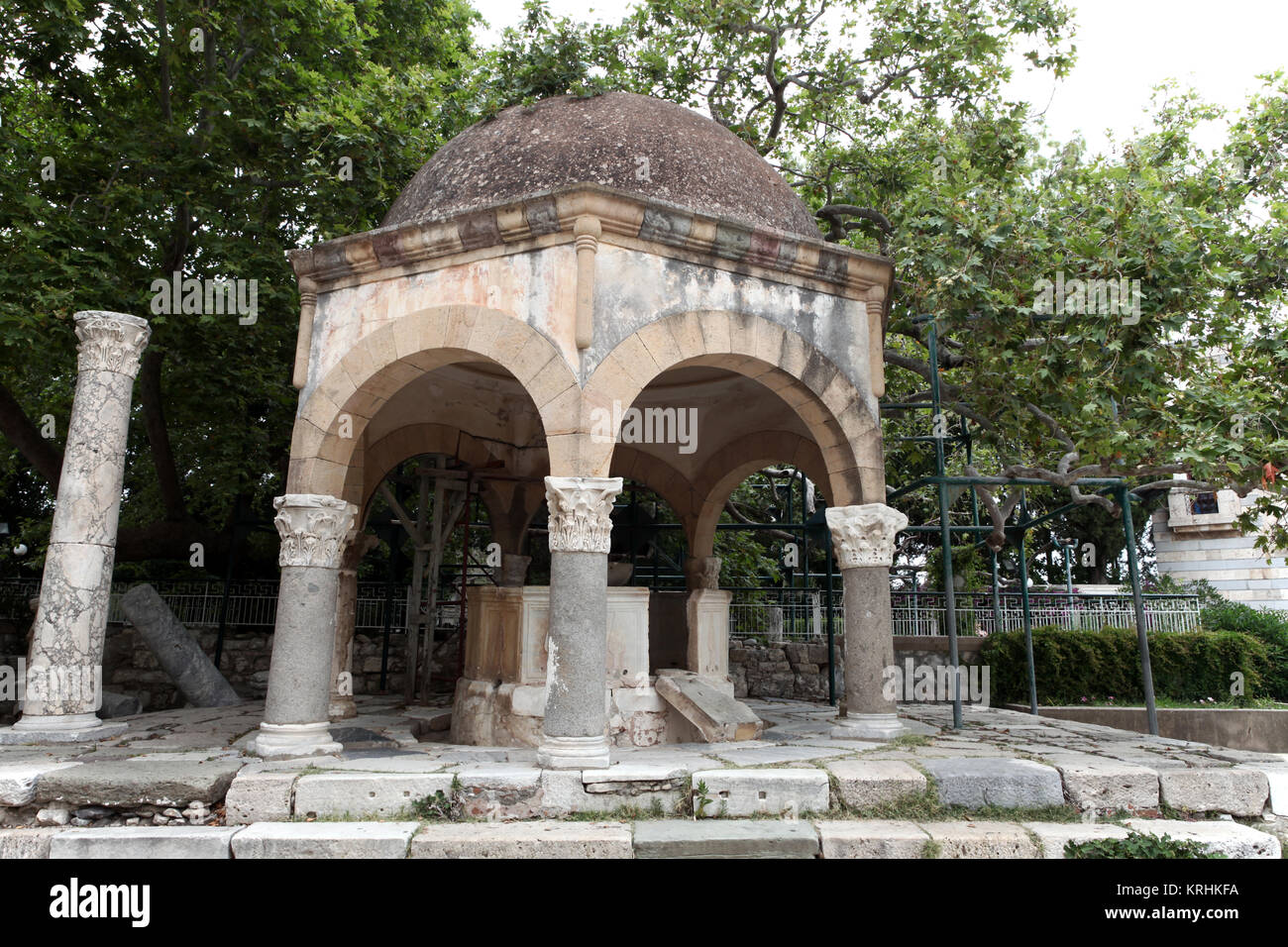 The Plateia of the Plane Tree of Hippocrates in Kos town. Greece Stock ...