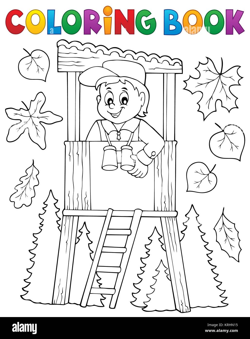 Coloring book forester theme 1 Stock Photo - Alamy