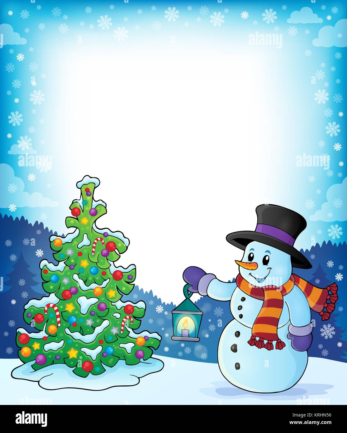Frame with Christmas tree and snowman 3 Stock Photo - Alamy