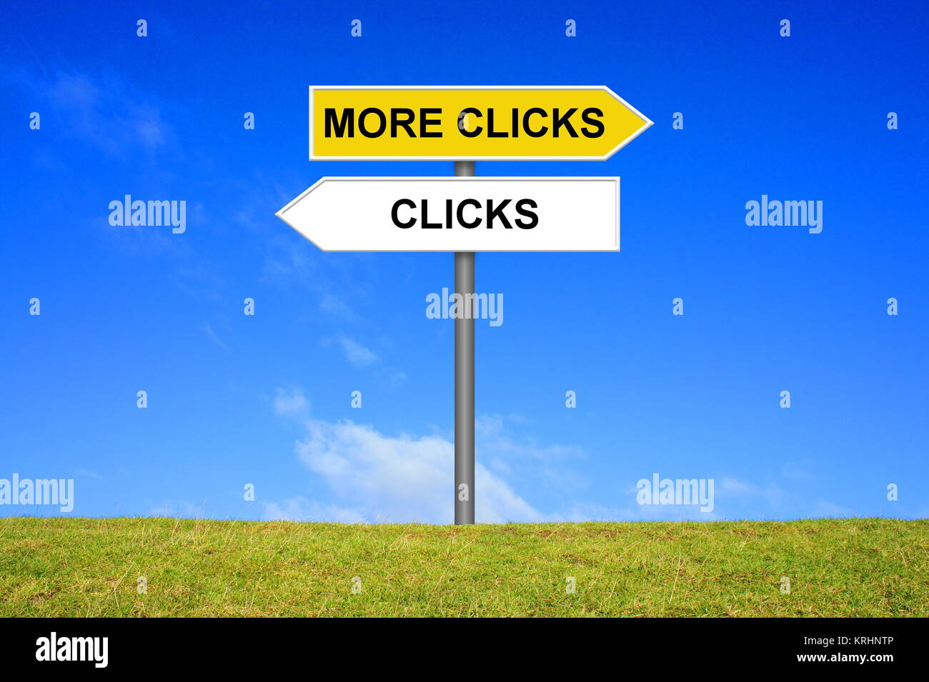 signpost sign showing clicks more clicks Stock Photo - Alamy
