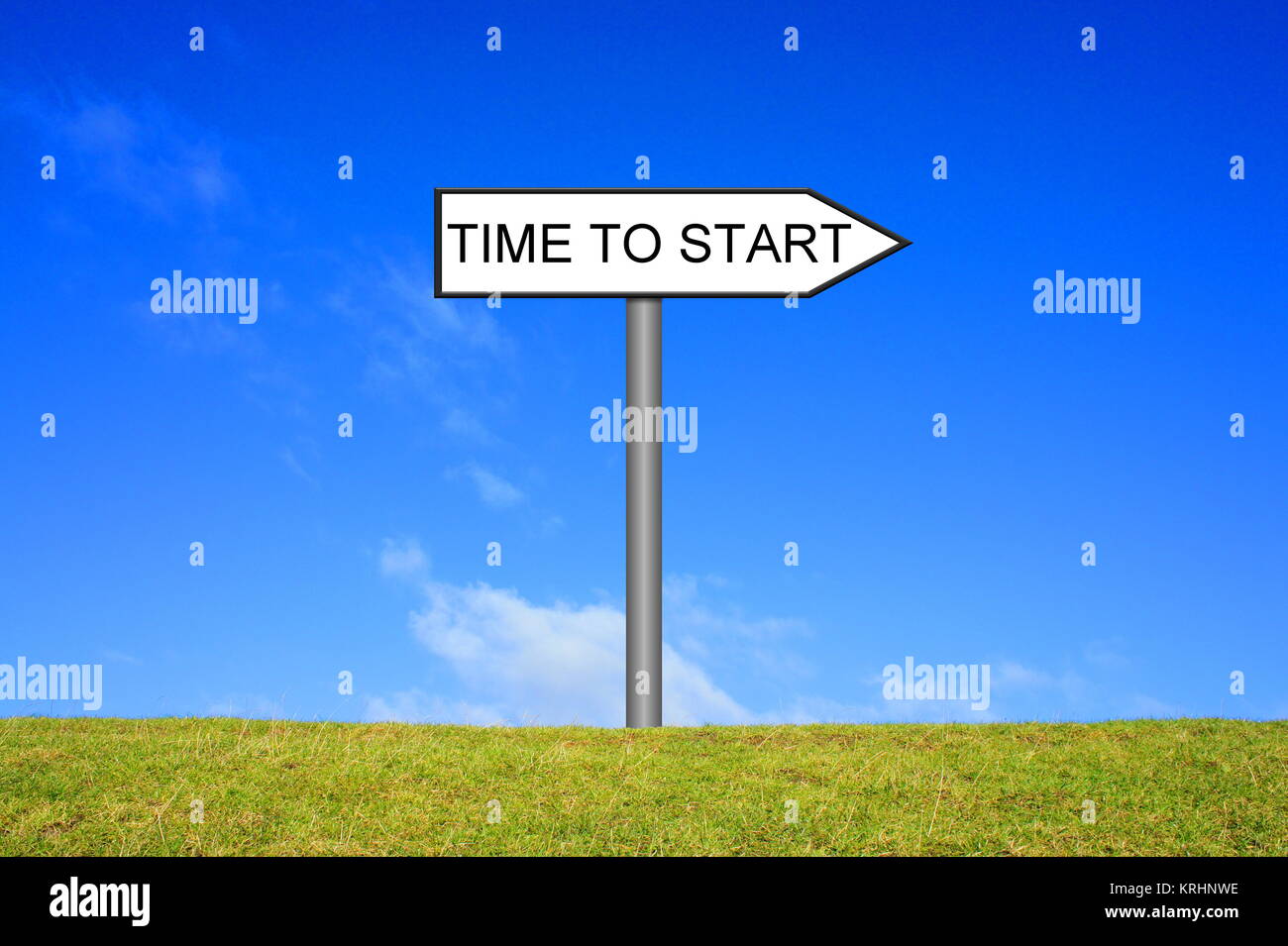 signpost sign showing time to start Stock Photo - Alamy