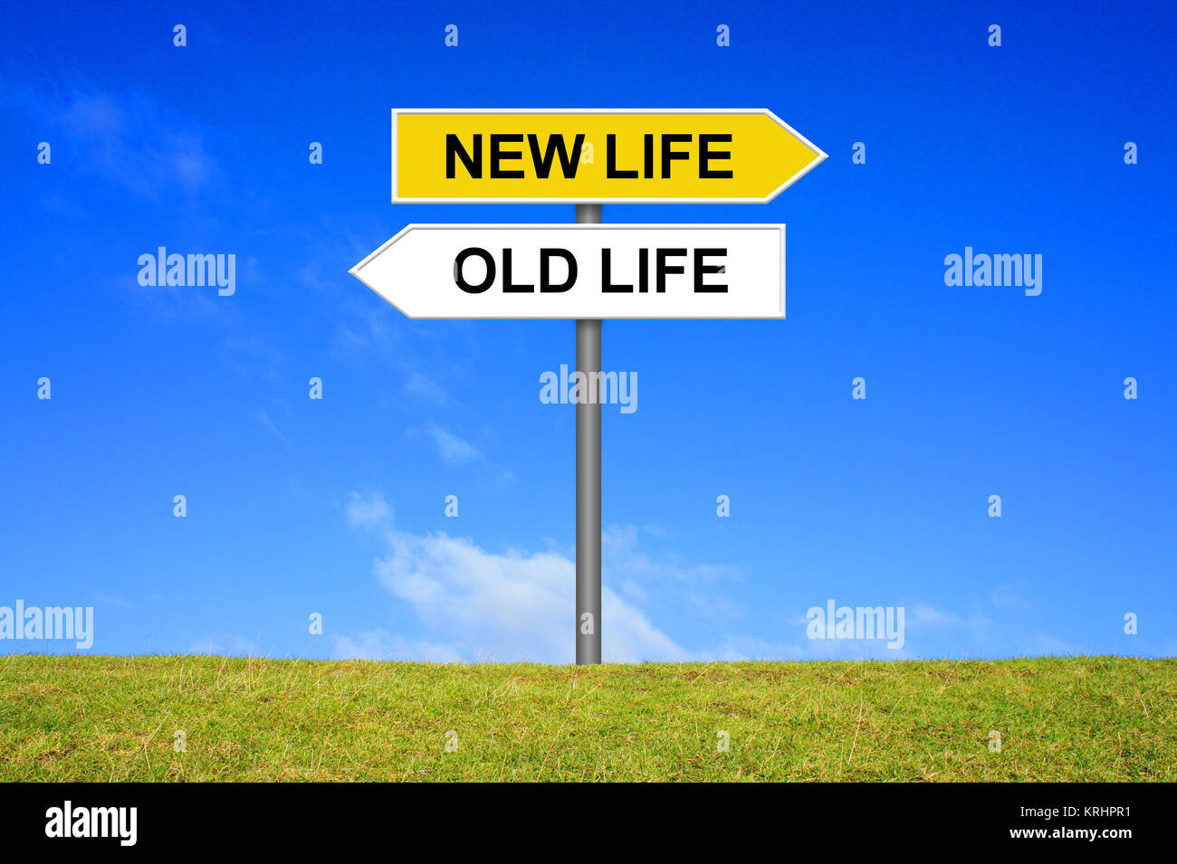 sign directional sign new life old life Stock Photo - Alamy
