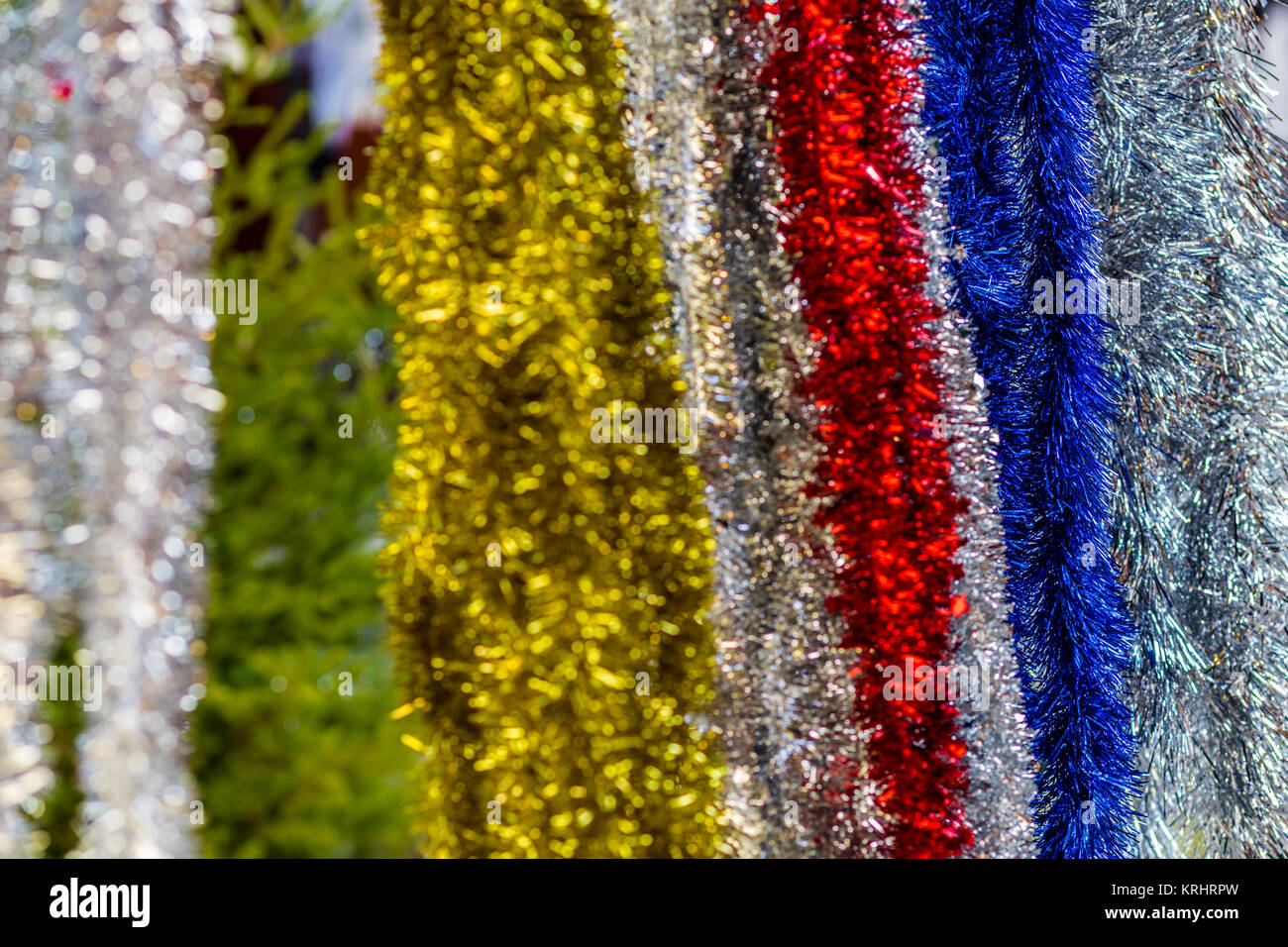 background of christmas streamers decorations Stock Photo - Alamy