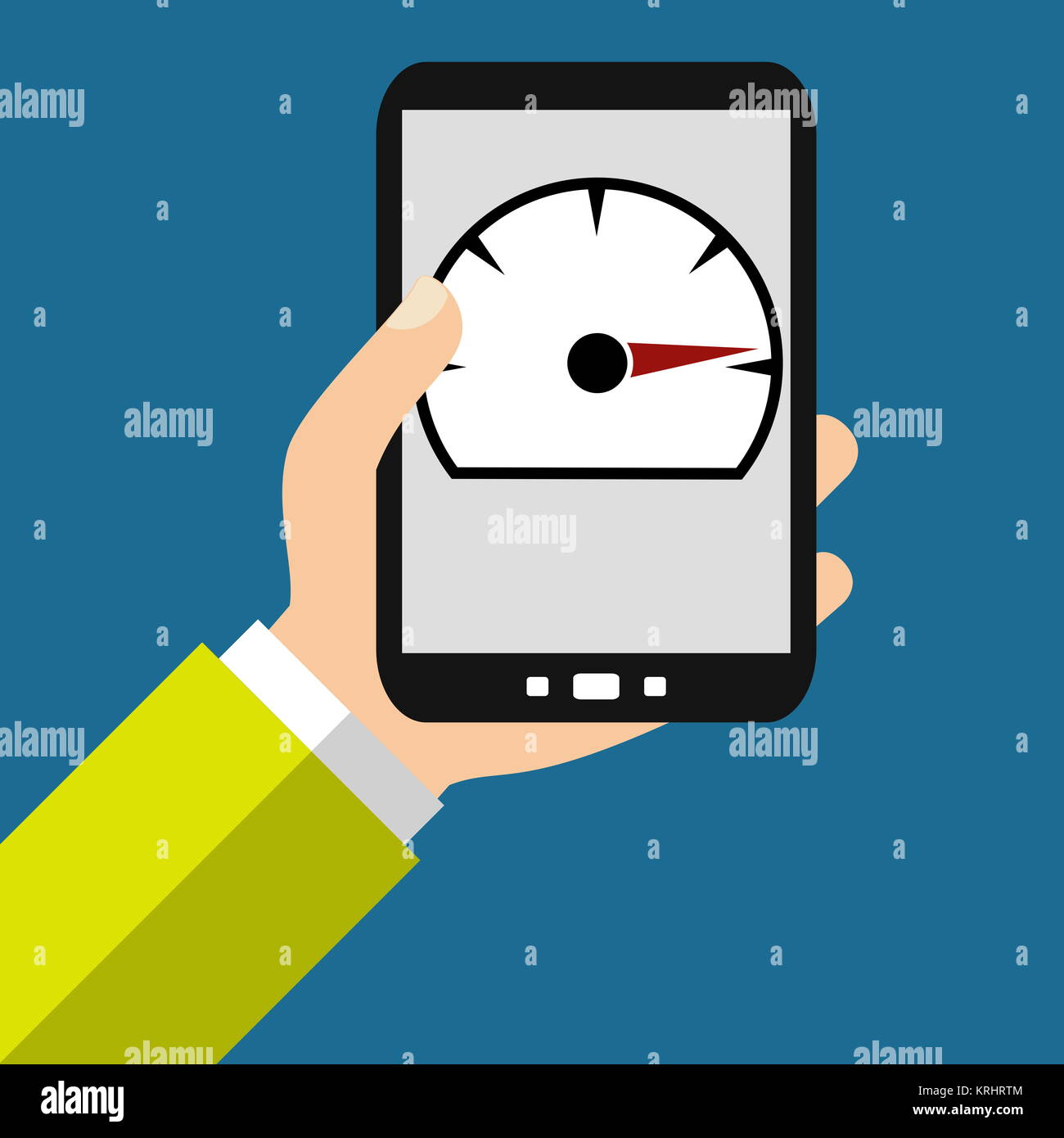 Hand mit Smartphone: Tacho - Flat Design Stock Photo - Alamy
