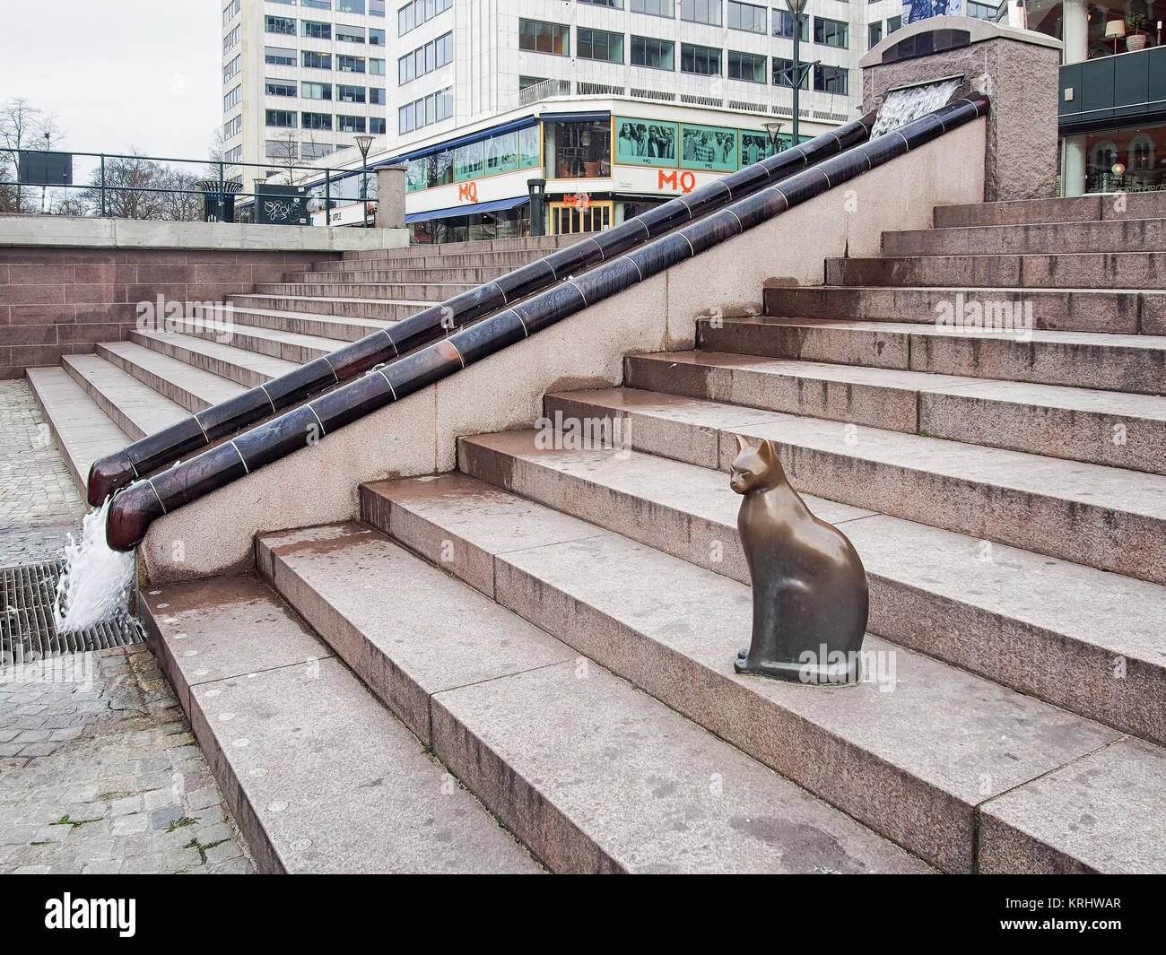 Bronze sculpture of Cat near the Davidshallsbron bridge in Malmo ...