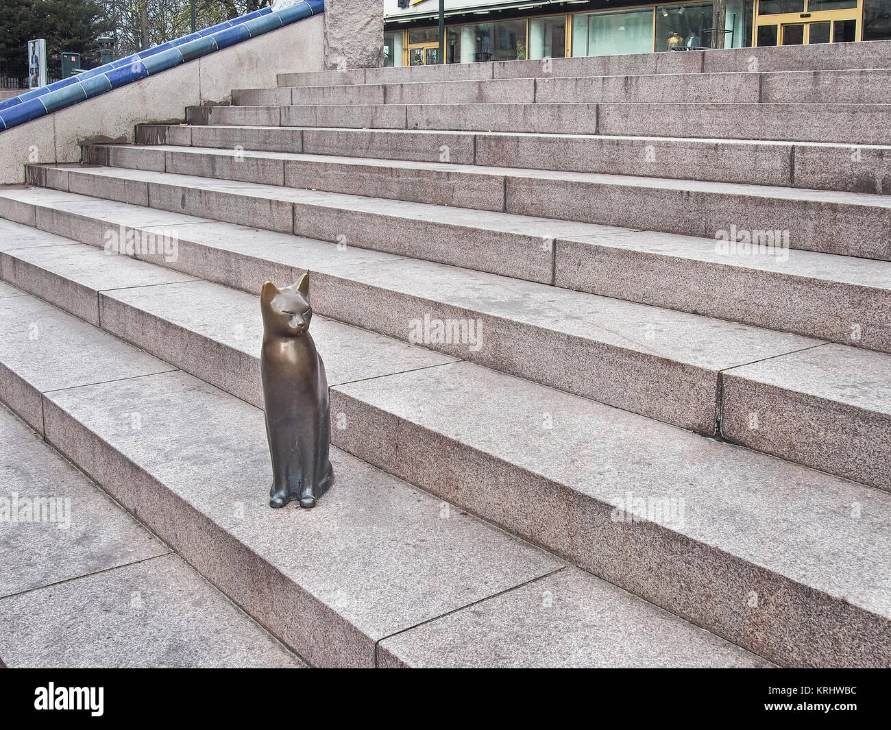 Bronze sculpture of Cat near the Davidshallsbron bridge. Malmo, Sweden ...