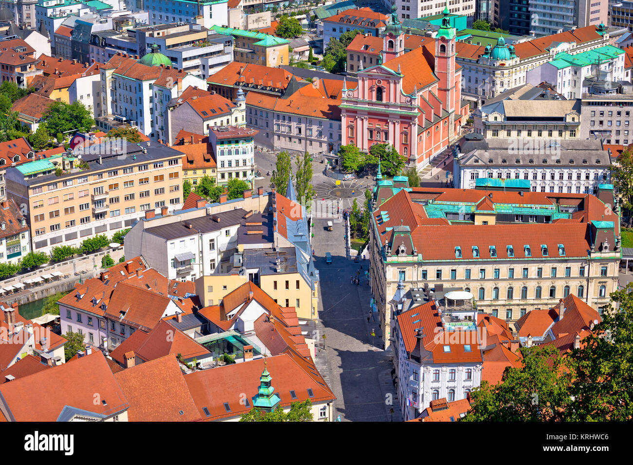 Aerial view of Tromostovje and Presern square Stock Photo - Alamy